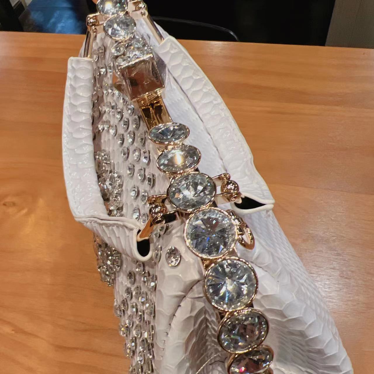 New Luxury Fashion Diamonds Women's Handbags Leather Design Clip ...