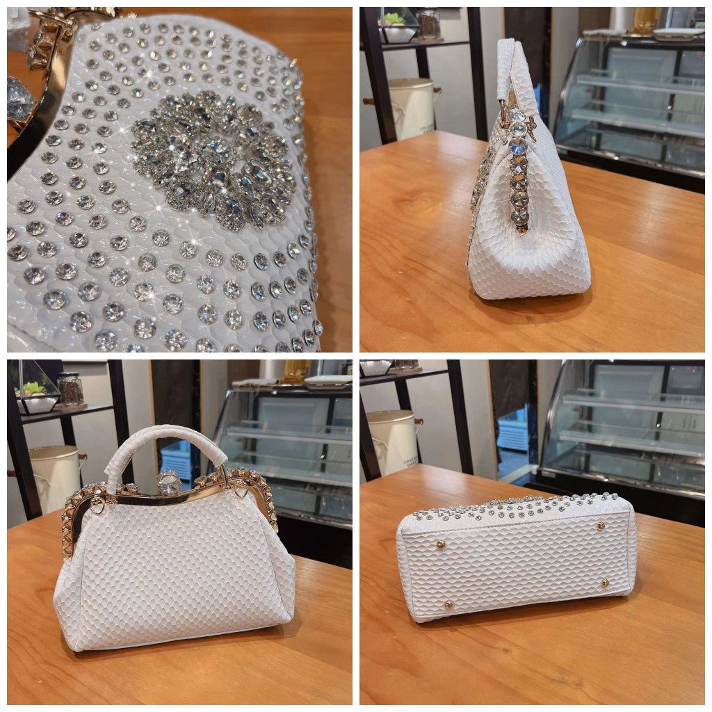 New Luxury Fashion Diamonds Women's Handbags Leather Design Clip ...